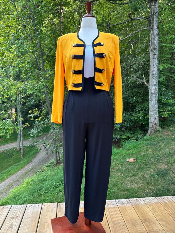 80s Yellow Power Suit: Cropped Jacket & High-Waisted … - Gem
