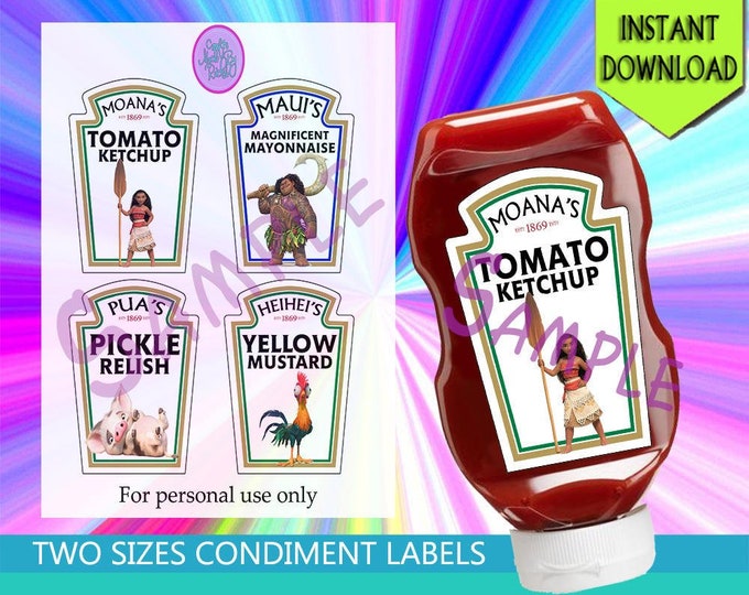 Moana Heinz Condiment Labels Moana, Maui, Pua, and Heihei - Etsy
