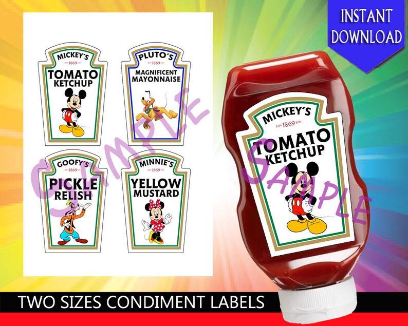 Mickey Minnie Pluto Goofy Heinz Condiment Bottle Labels - Etsy