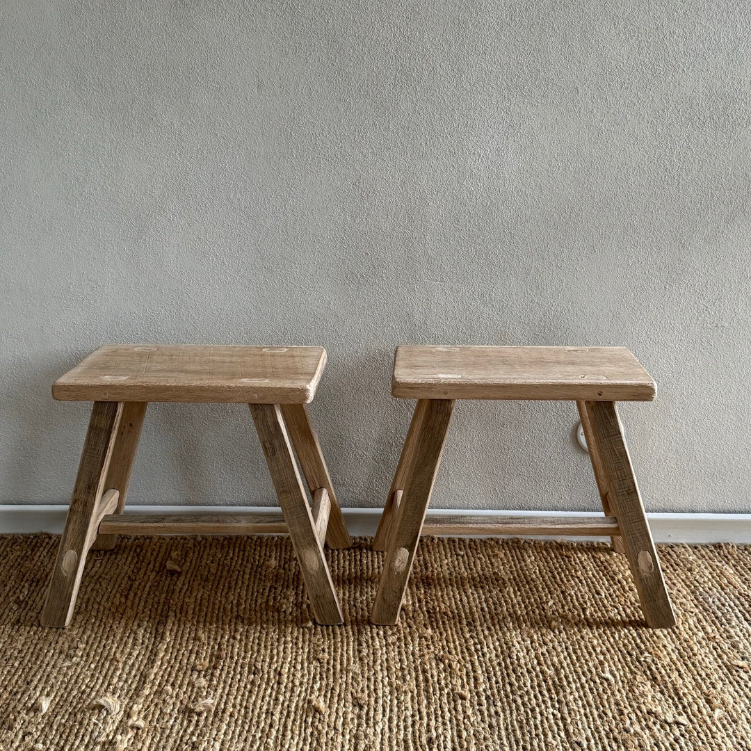 Set of Two Old Wood Stools, Rustic Stool, Bedside Table, Antic Stool ...
