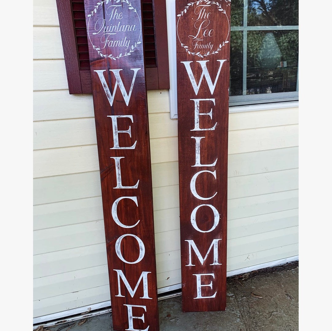 Porch Welcome Sign Vertical Wooden Sign Customizable Last - Etsy
