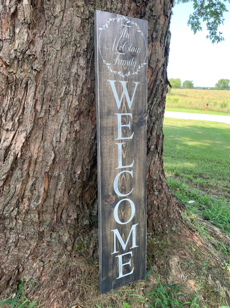 Porch Welcome Sign Vertical Wooden Sign Customizable Last - Etsy Porch Welcome Sign Vertical Wooden Sign Customizable Last - Etsy