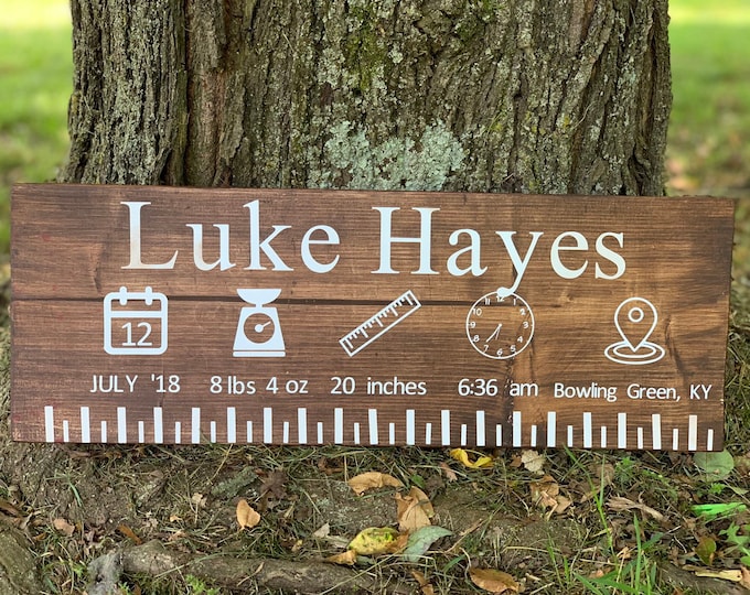 Baby Birth Ruler Birth Stats Solid Wood Personalized Baby - Etsy