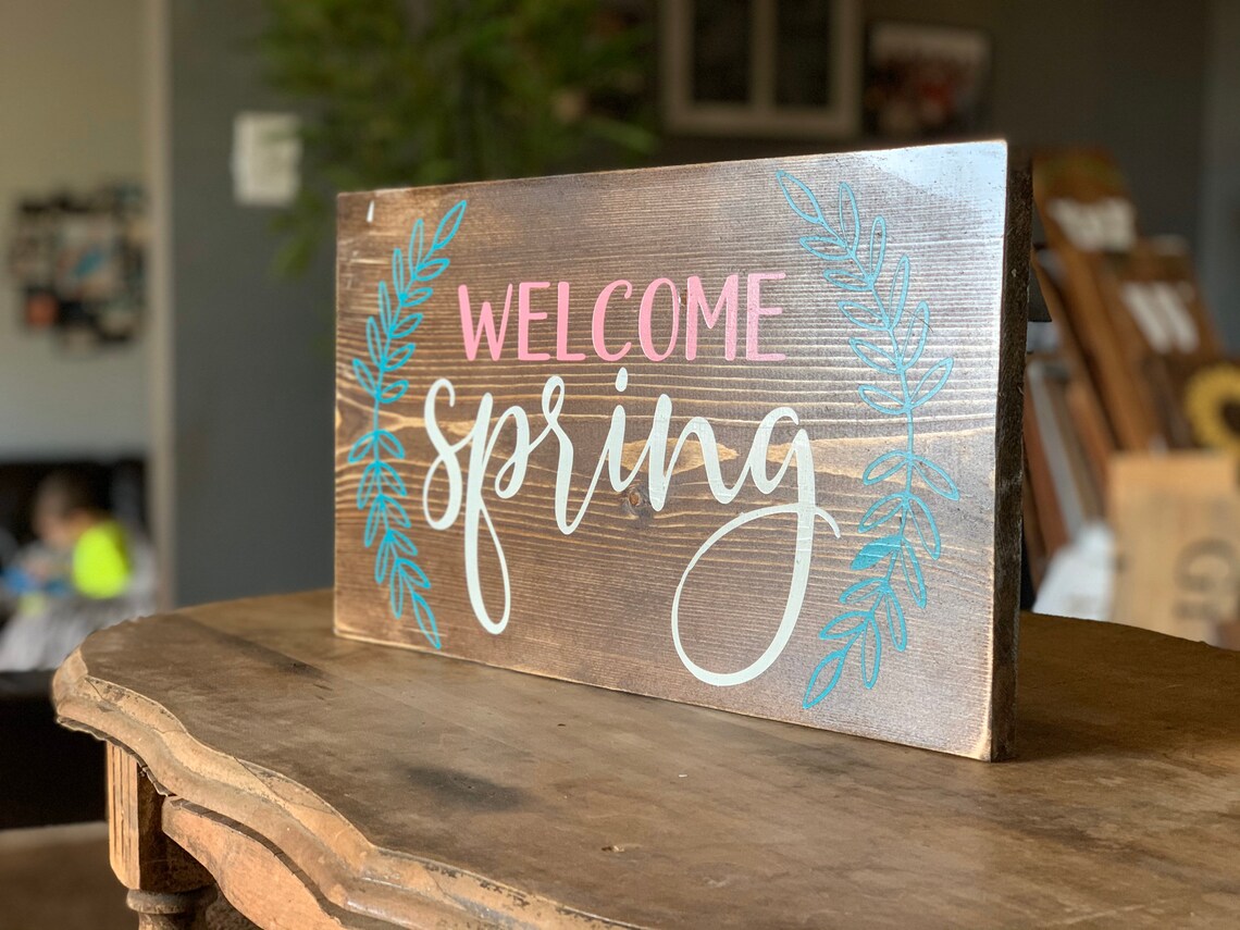 Welcome Spring Sign Wooden Sign Decor Spring Decor Spring - Etsy