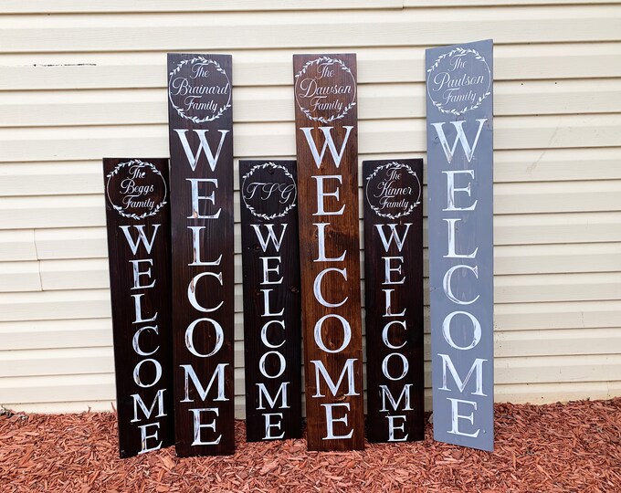 Porch Welcome Sign Vertical Wooden Sign Customizable Last - Etsy