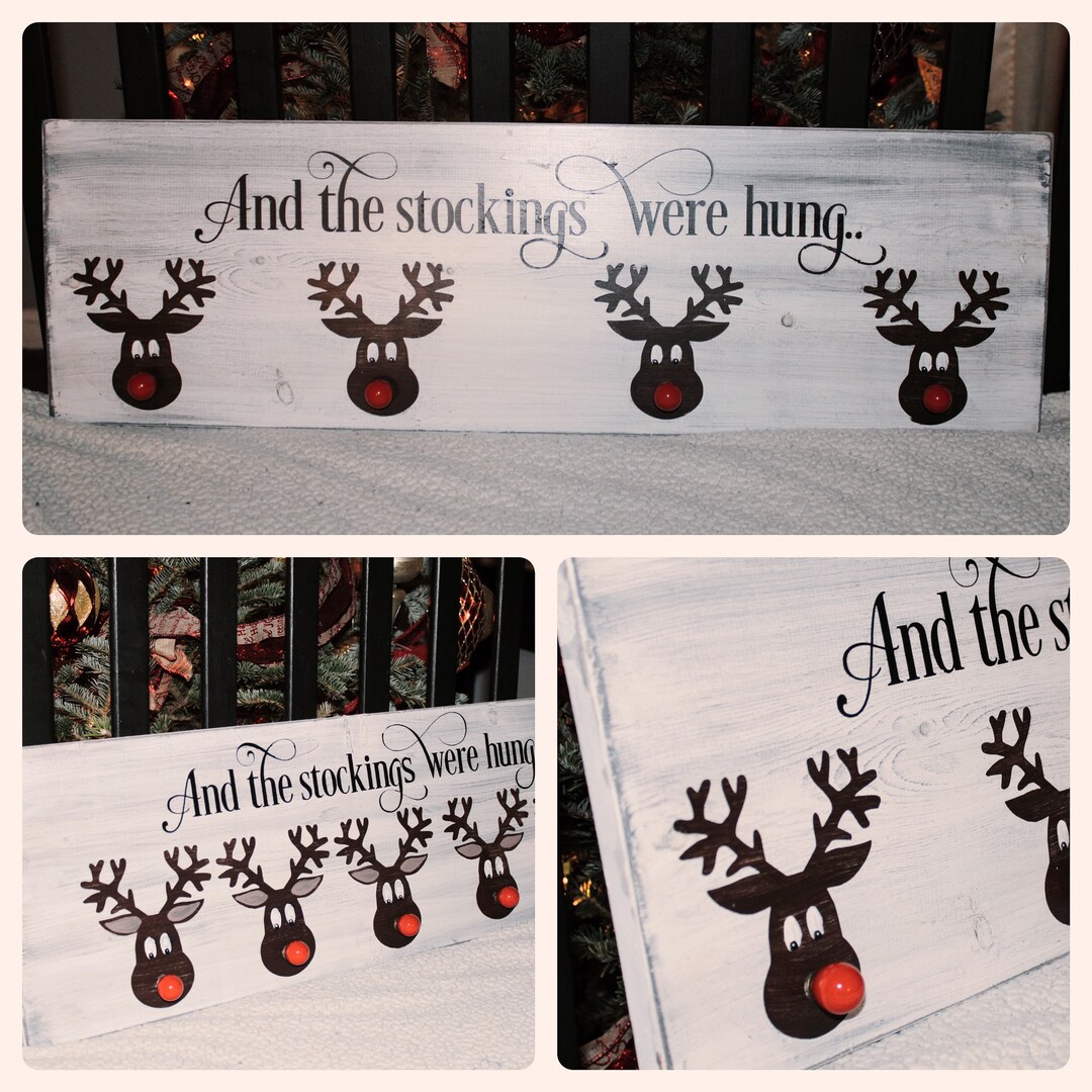 Reindeer Christmas Stocking Holder Sign Merry Christmas Sign - Etsy