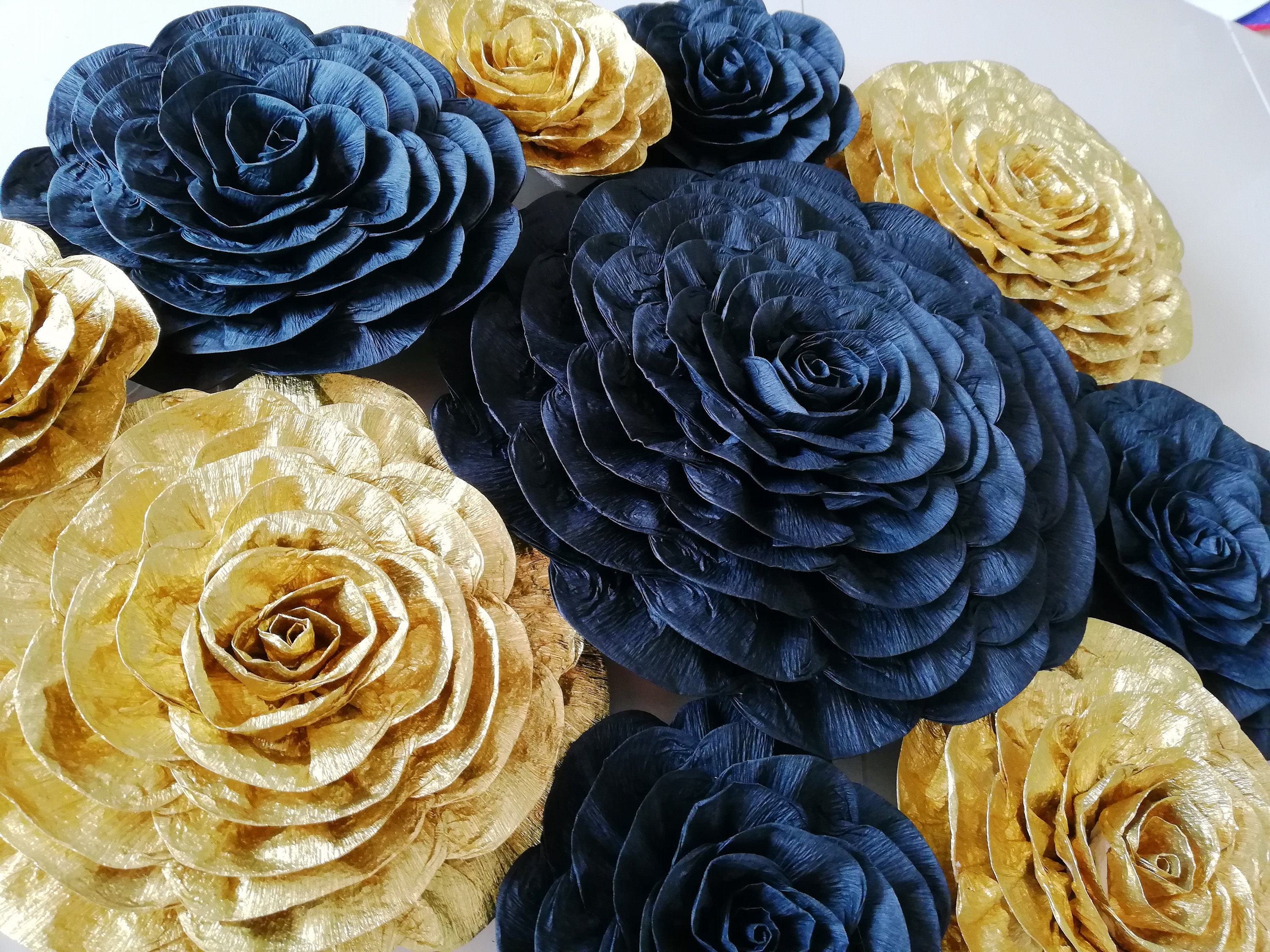 12 Large Paper Flowers black white gold wall decor baby kate | Etsy
