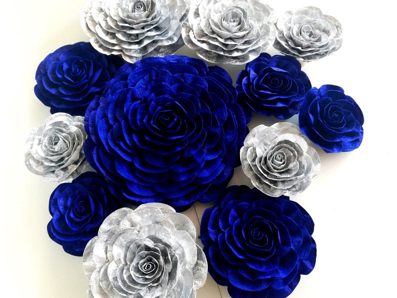 Royal Blue Silver Wall Decor Large Paper Flowers Boy Baby - Etsy