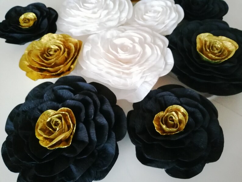 Black Gold Large Paper Flowers Wall Decor Art Deco Backdrop - Etsy