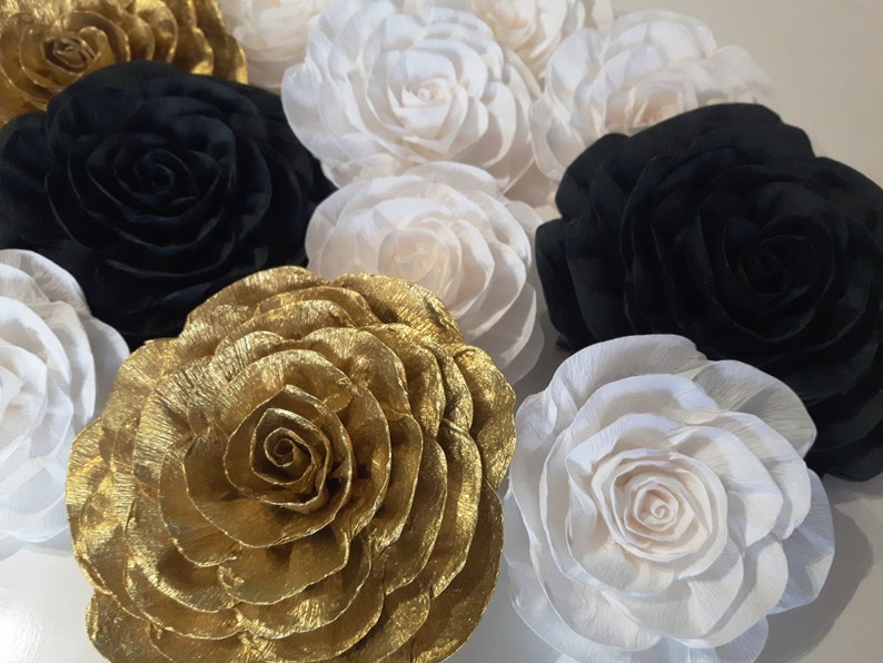 Black Gold Large Paper Flowers Wall Decor Art Deco Backdrop - Etsy