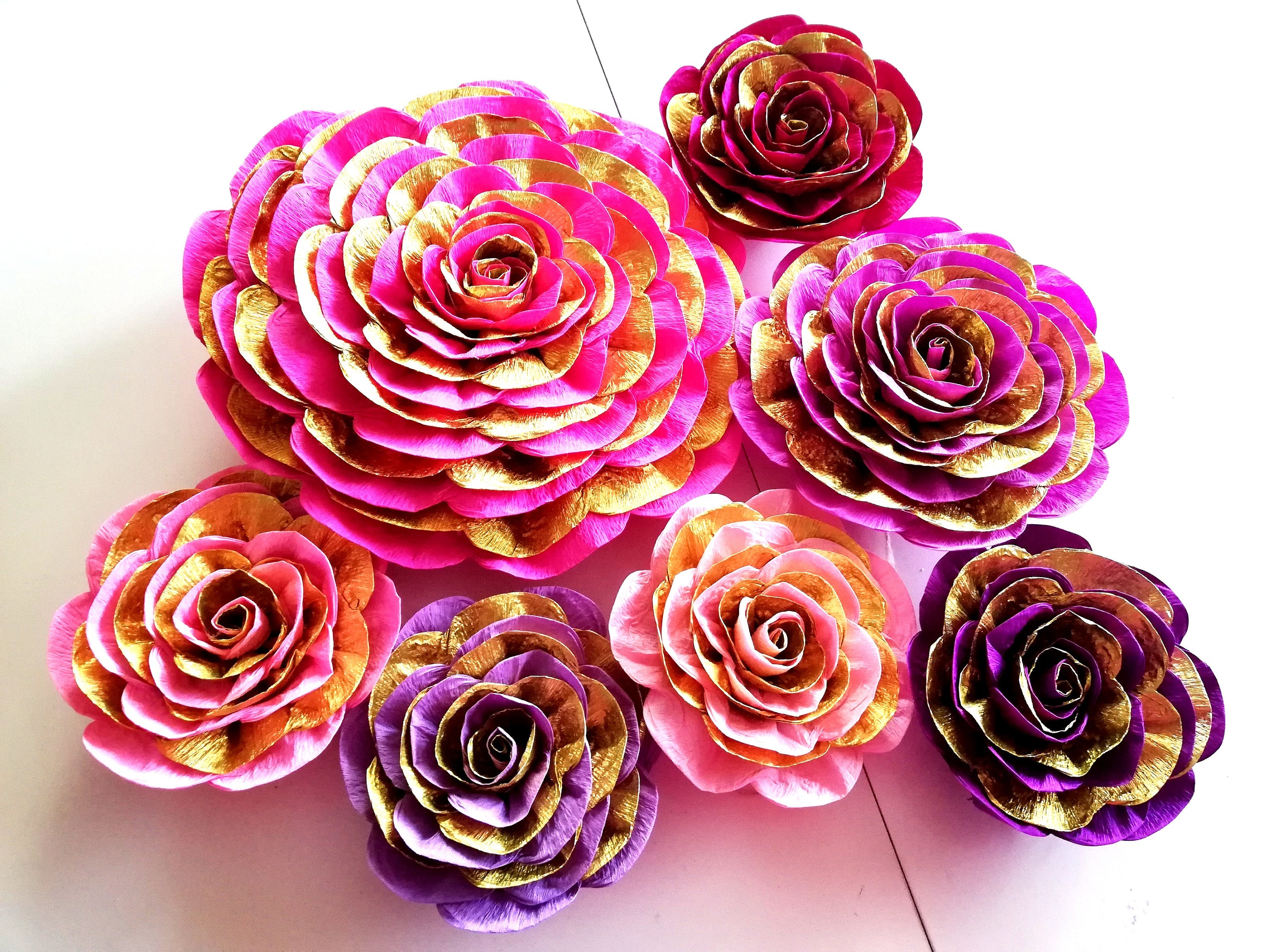 Hot Pink Gold Large Paper Flowers Wall Decor Arabia Night - Etsy