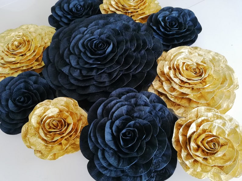 12 Large Paper Flowers black white gold wall decor baby kate | Etsy