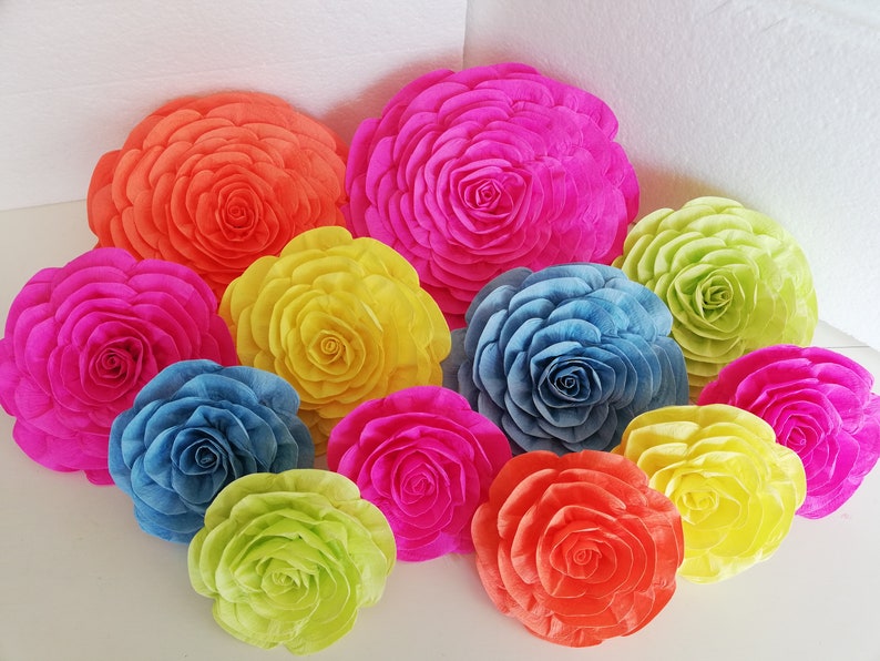 Fiesta Birthday Large Paper Flowers Wall Decor Neon Coco - Etsy