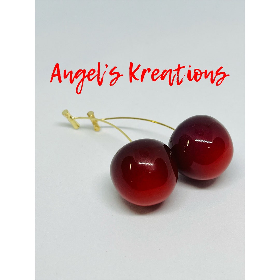 Life Size Dark Red Cherry Dangle Drop Earring Set Gold Tone - Etsy