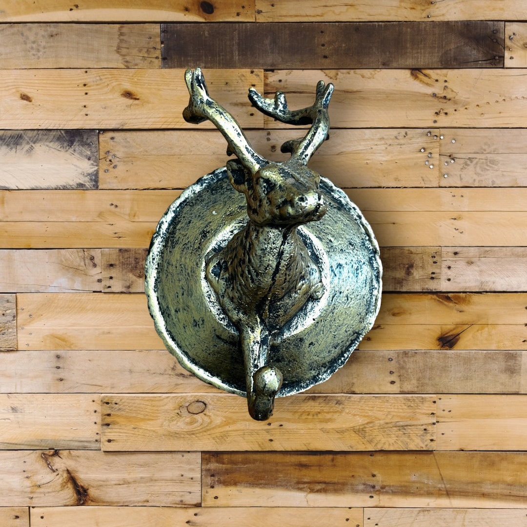 Vintage Cast Iron Deer Head Coat Hanger Painted Antique Gold Hunting ...