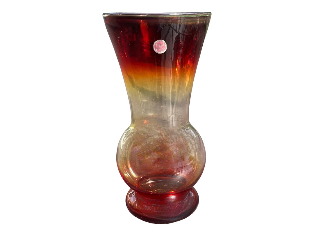 Hand Blown Amberina Art Glass Vase, Made in Italy, Vintage-inspired ...