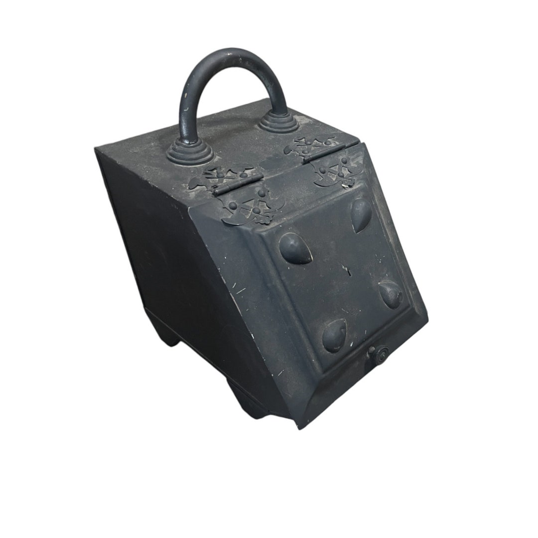 Metal Coal Scuttle Ash Bucket Bin With Lid Vintage Black Over Copper ...