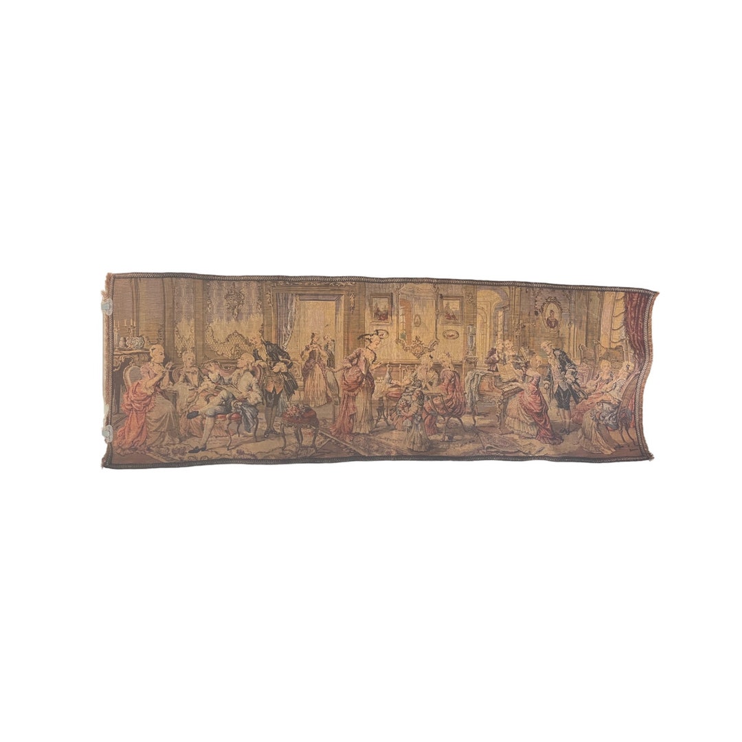 Belgium Tapestry Wall Hanging Victorian Style House Party Scene 56 X 19 ...