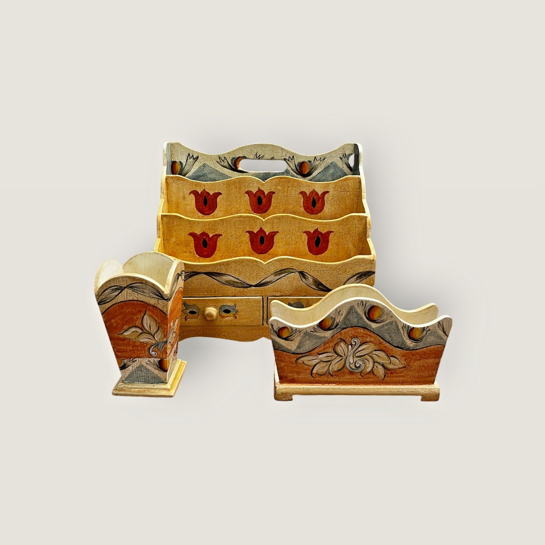 Vintage Robert M Weiss Peru Hand Painted Desk Organizer With 2 - Etsy