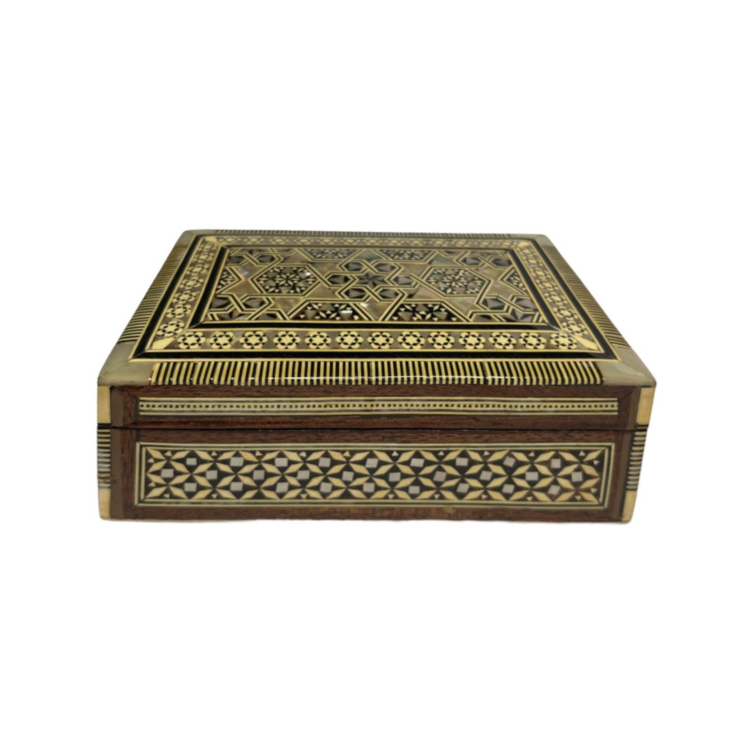 Middle Eastern Moorish Mother of Pearl Inlaid Marquetry Jewelry Trinket ...