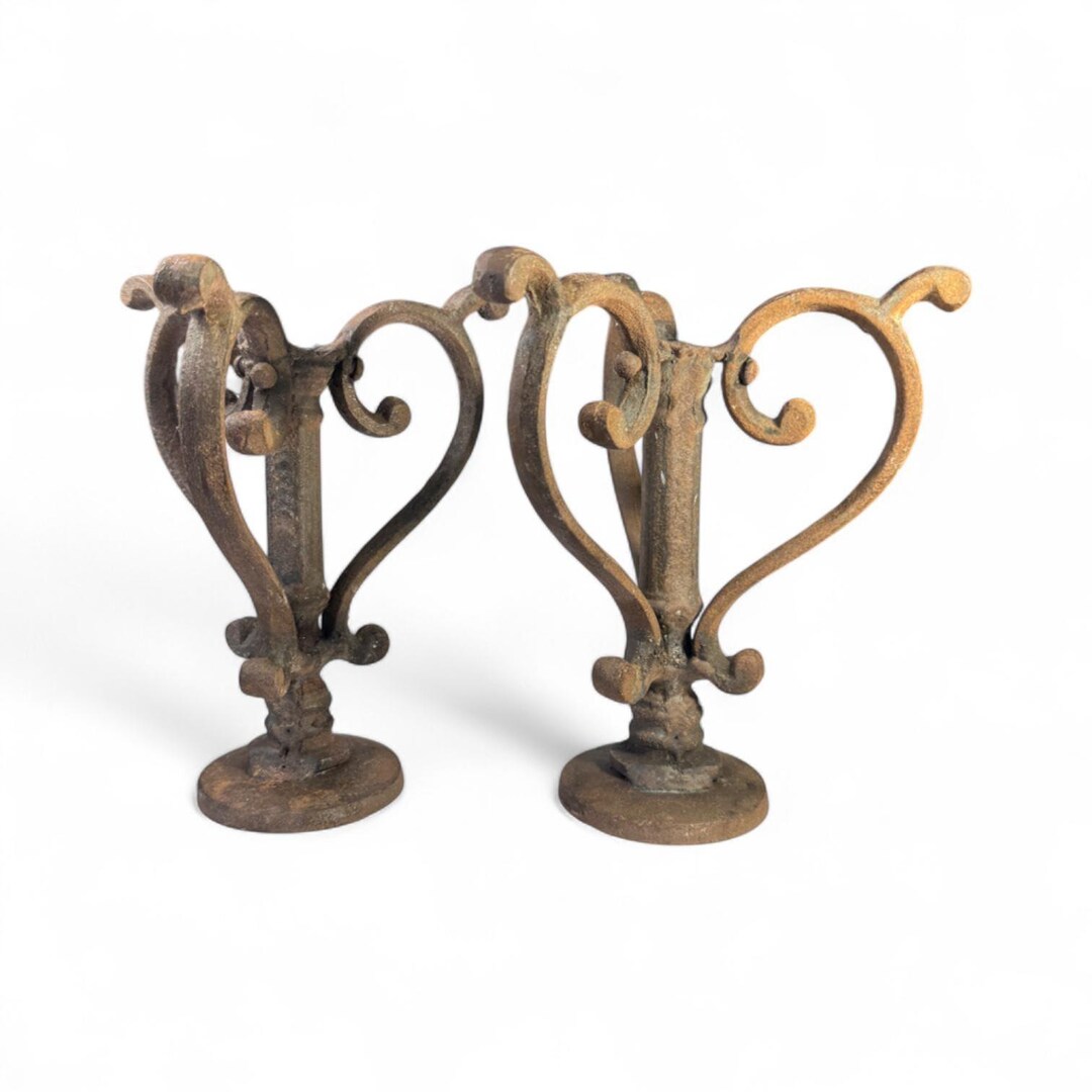 Antique Cast Iron Heart Candlestick Holders: Ornate Gothic Decor Pair ...