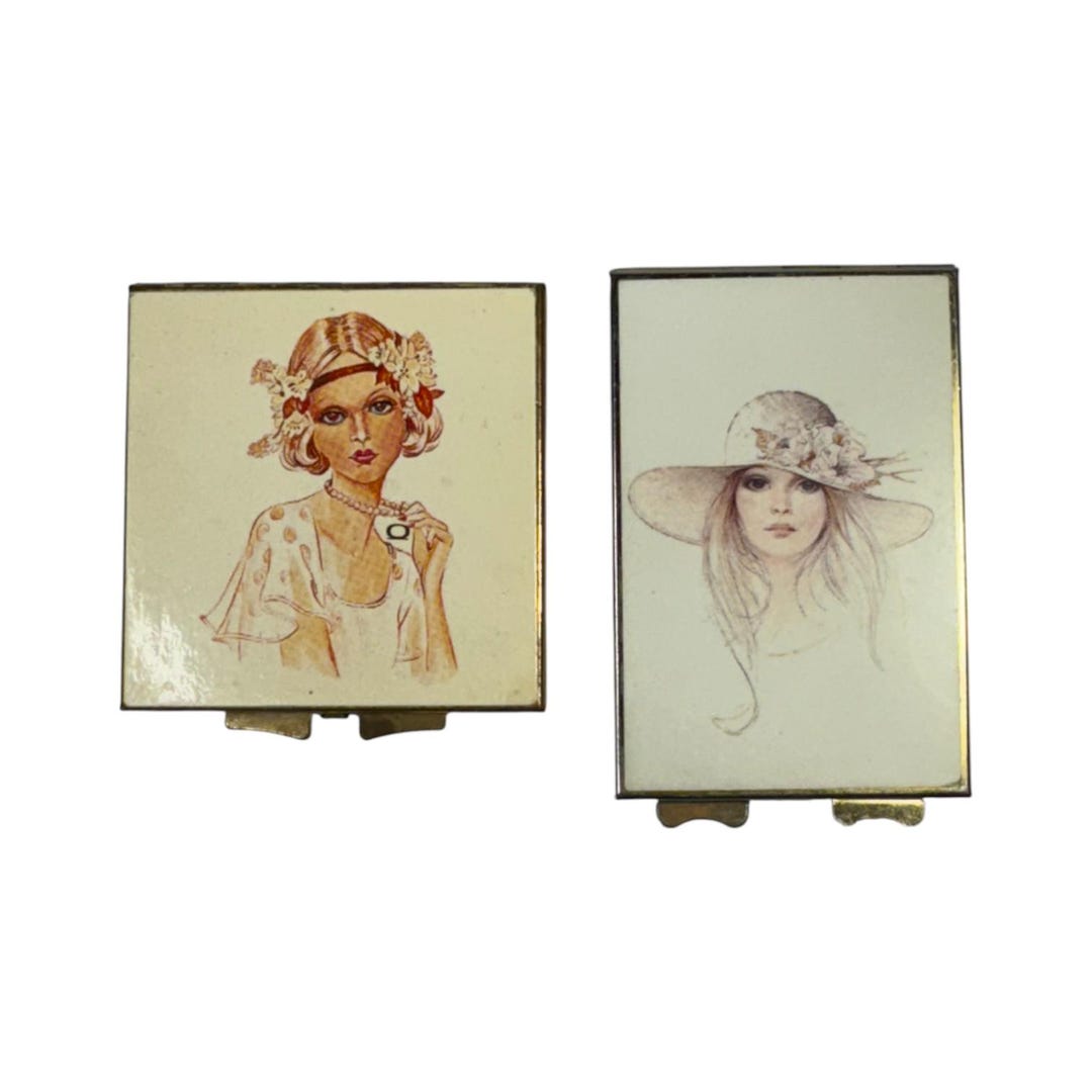 Vintage Donatello Versace Pill Box & 1920s Flapper Compact Mirror Set ...