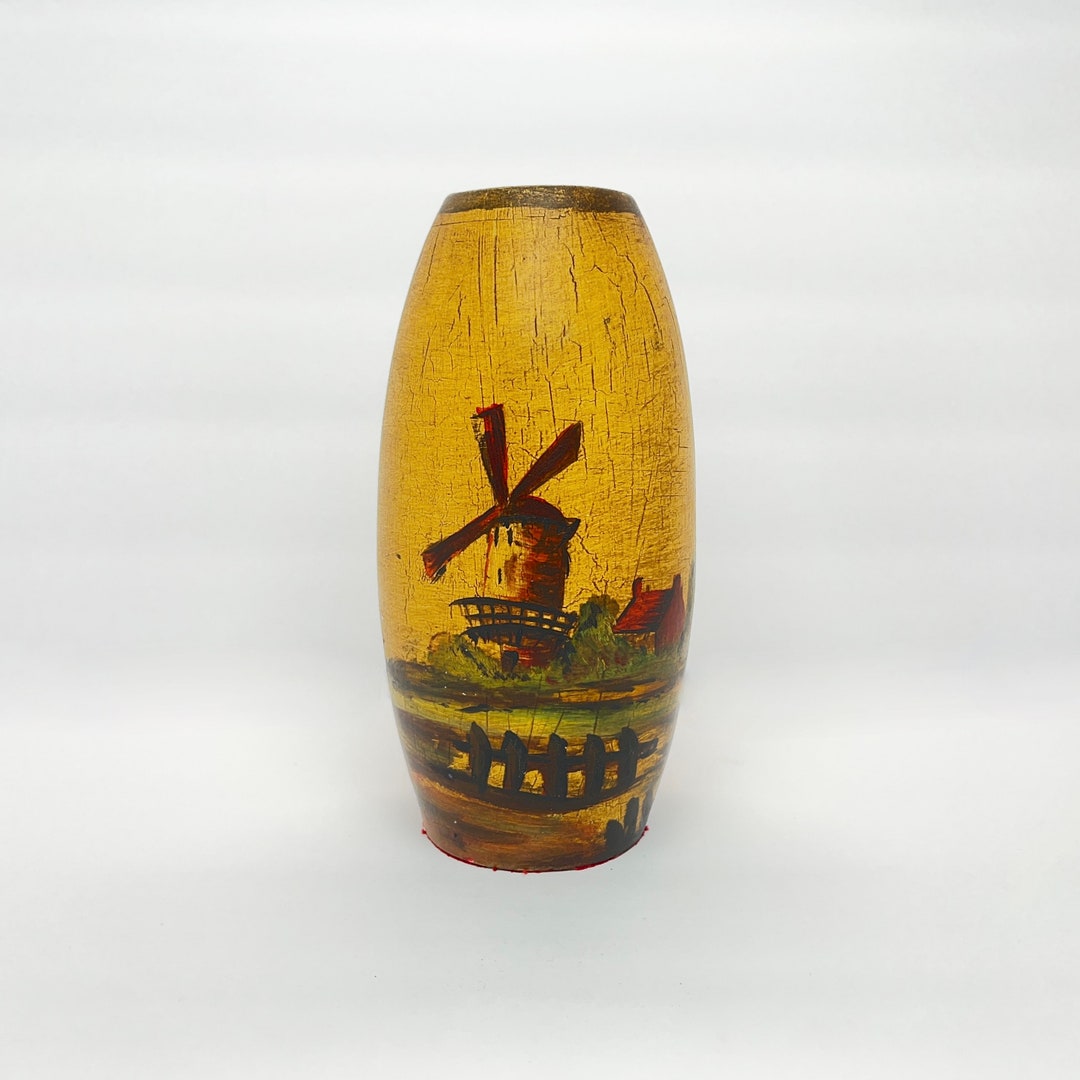 Rosenthal Style Ceramic Bud Vase Hand Painted Dutch Windmill Country ...