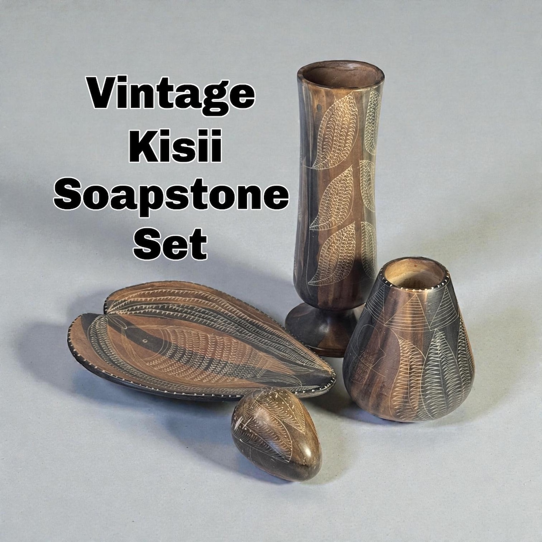 Vintage Kenyan Kisii Soapstone Decor Set | Hand-carved African Art - Etsy