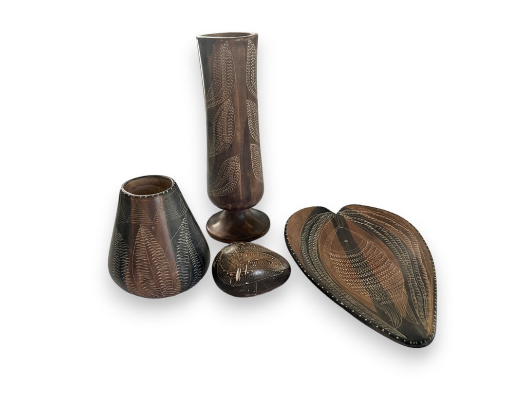 Jambo Kenya Hand Carved African Soapstone 4 Piece Desk Set Vintage 1981 ...