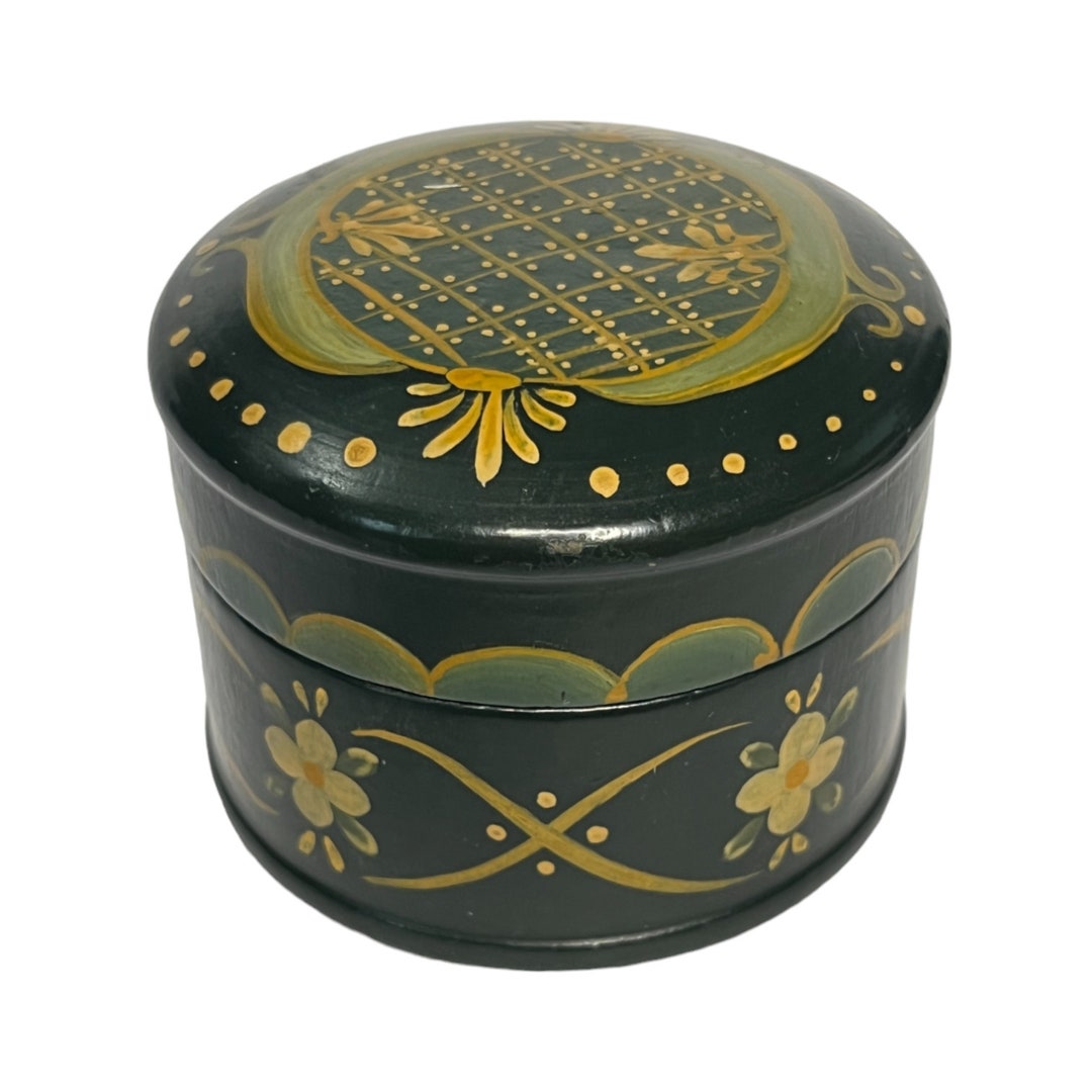 Wooden Round Trinket Box W/lid Original Hand Crafted Painted Signed ...