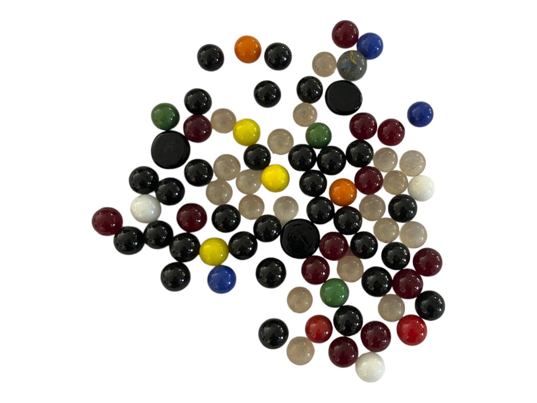 Mix Lot of Marbles Over 50 Solid Color Mostly Black, Clear and Red ...