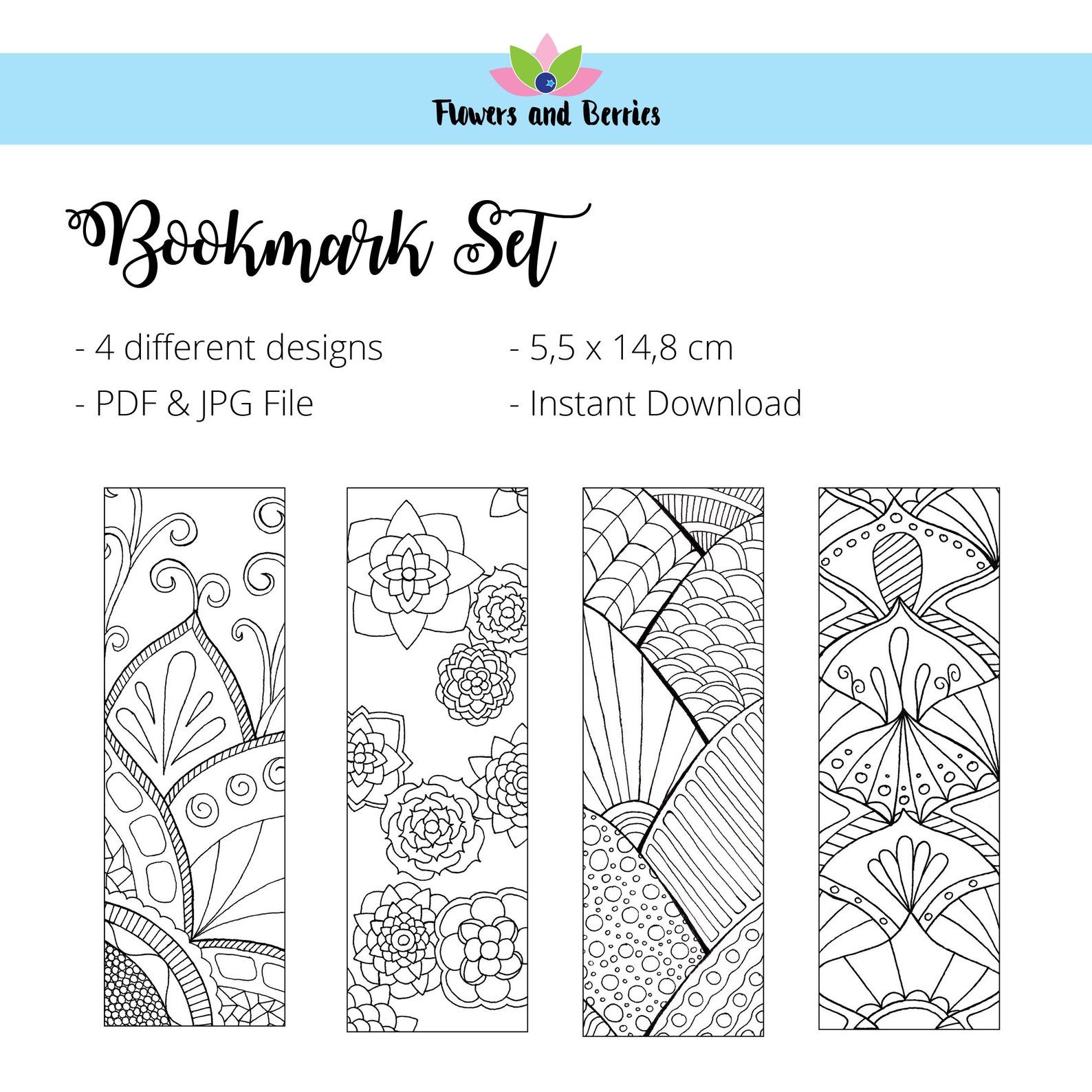 Zentangle Digital Bookmarks / Lesezeichen FLOWERS Vol.2/ zum downloaden ...