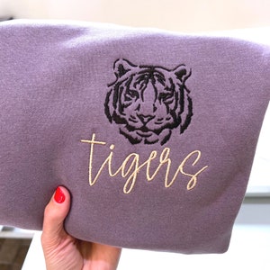Tiger Face Embroidered Sweatshirt, Purple Tigers Sweatshirt, Orange Embroidered Tiger Sweatshirt ...