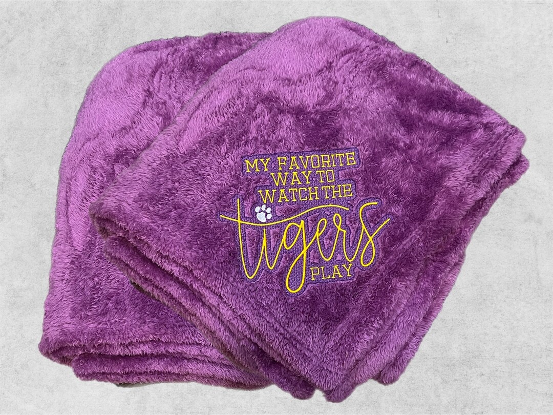 Purple Tigers Blanket, Fluffy Sports Watching Blanket, Embroidered ...
