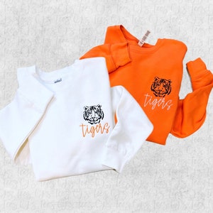 Tiger Face Embroidered Sweatshirt, Purple Tigers Sweatshirt, Orange Embroidered Tiger Sweatshirt ...