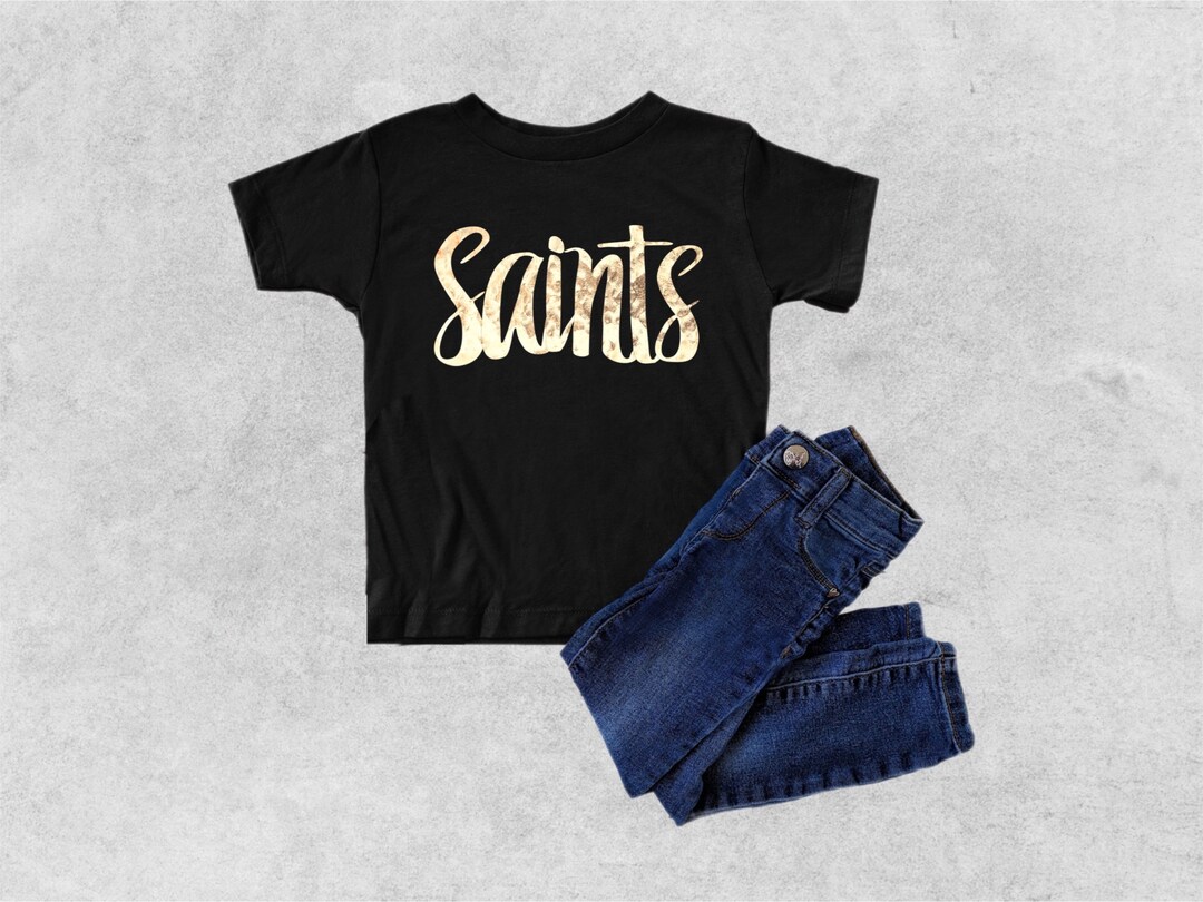 Toddler and Youth Saints T-shirt, Saints Tee, Black and Gold Foil Saints Tee, Shiny Kids Saints ...