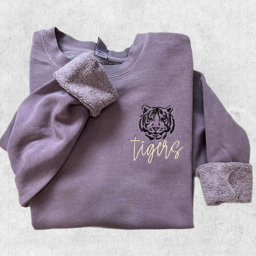Tiger Face Embroidered Sweatshirt, Purple Tigers Sweatshirt, Orange Embroidered Tiger Sweatshirt ...