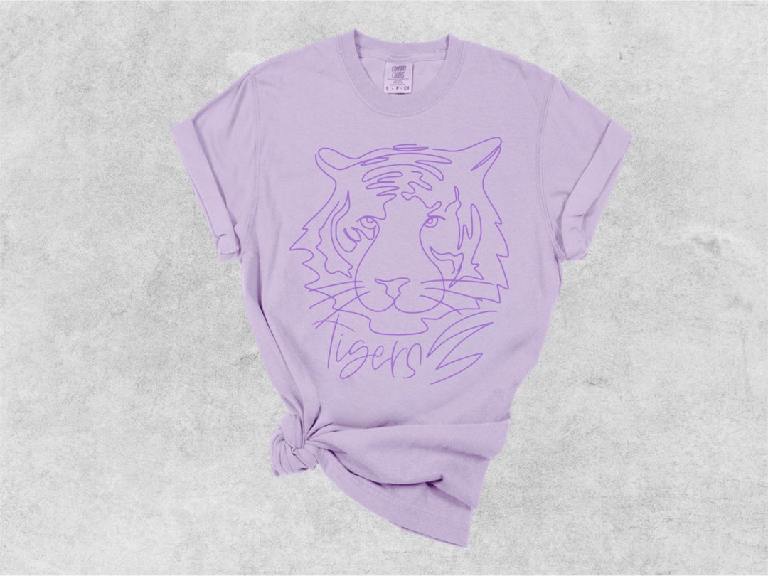 Scribble Tiger Face T-shirt, Purple Tiger Mascot Shirt, Line Drawing ...