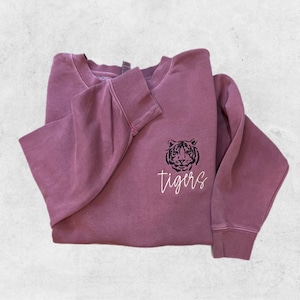 Tiger Face Embroidered Sweatshirt, Purple Tigers Sweatshirt, Orange Embroidered Tiger Sweatshirt ...
