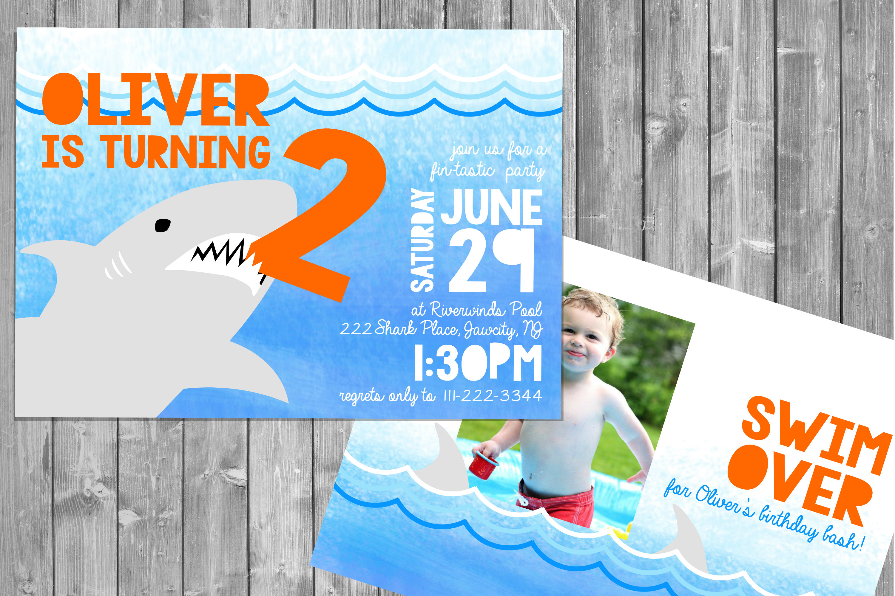 Shark Birthday Invitation Shark Party 5x7 Double Sided - Etsy