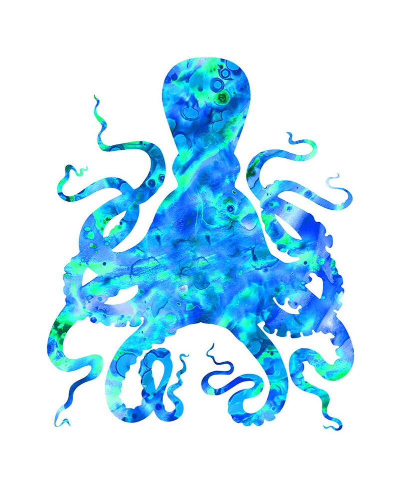 Aqua Blue Octopus Digital Download, Octopus Silhouette, Octopus Art ...