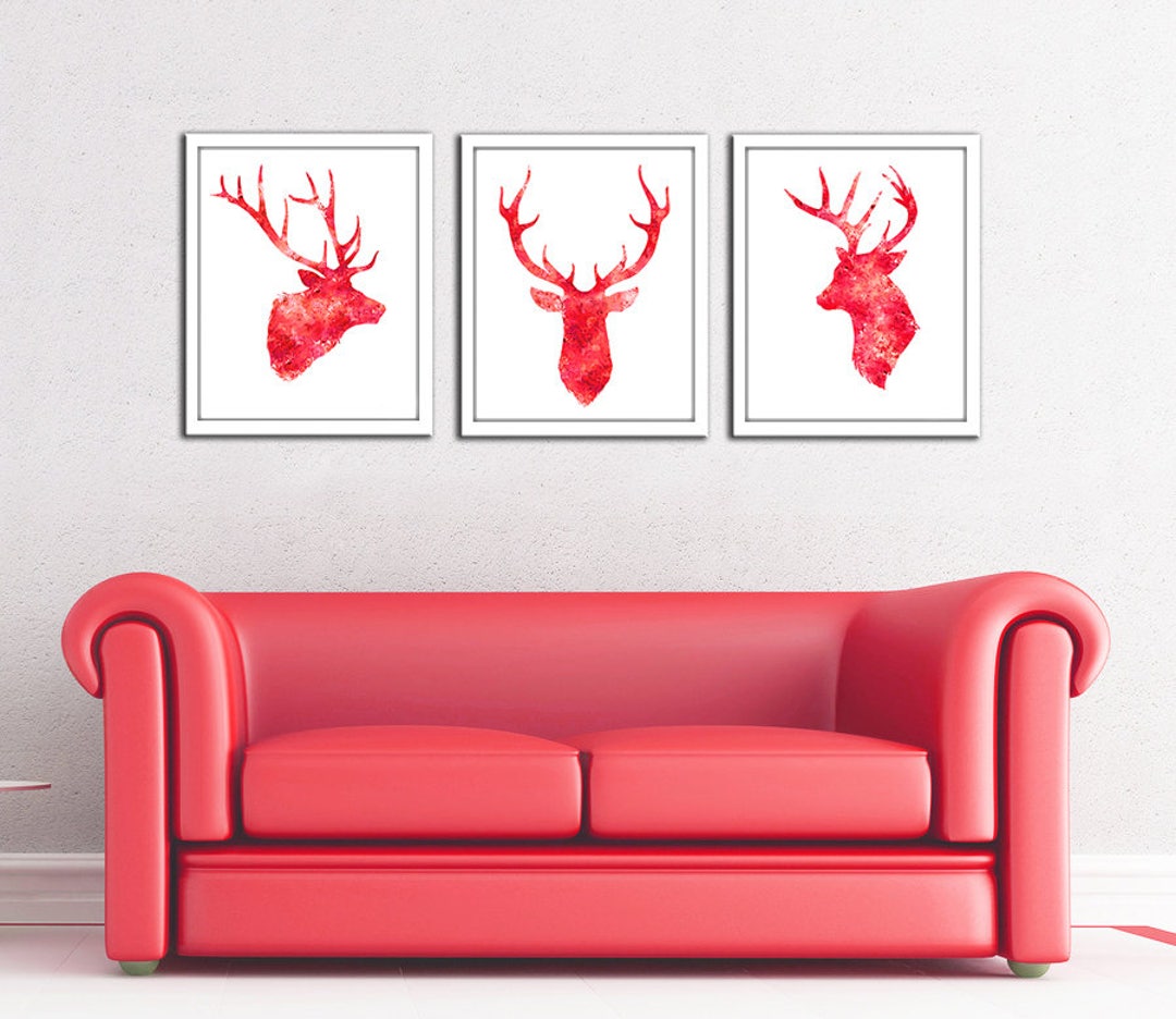 Red Deer Art Instant Download, Red Stag Set Digital Art,deer Head ...