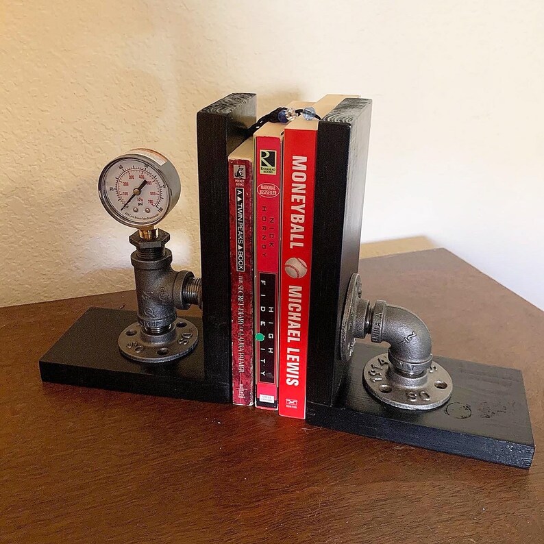 Industrial Steampunk Wooden Book Ends With Steam Valve in Black - Etsy