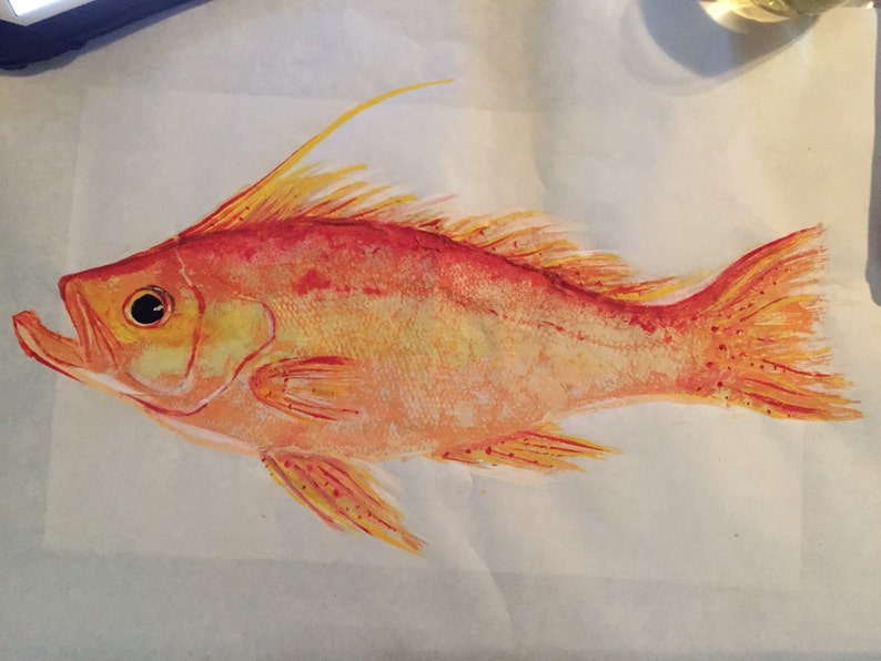Original Gyotaku Fish Print: Long Tail Sea Bass - Etsy