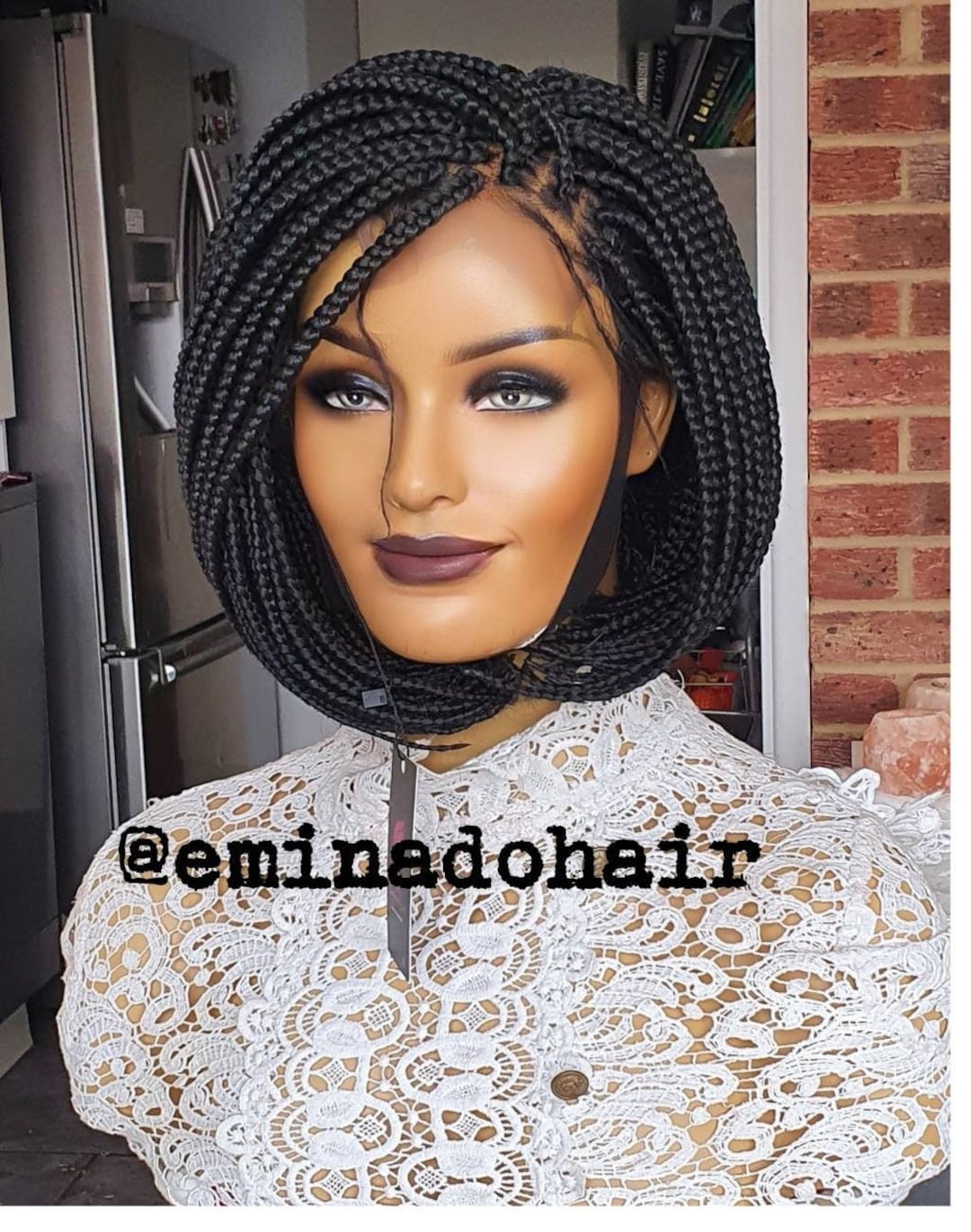 Bob Braided Wig,box Braids,closure 4by4,black Hair, Short Lenght Hair ...
