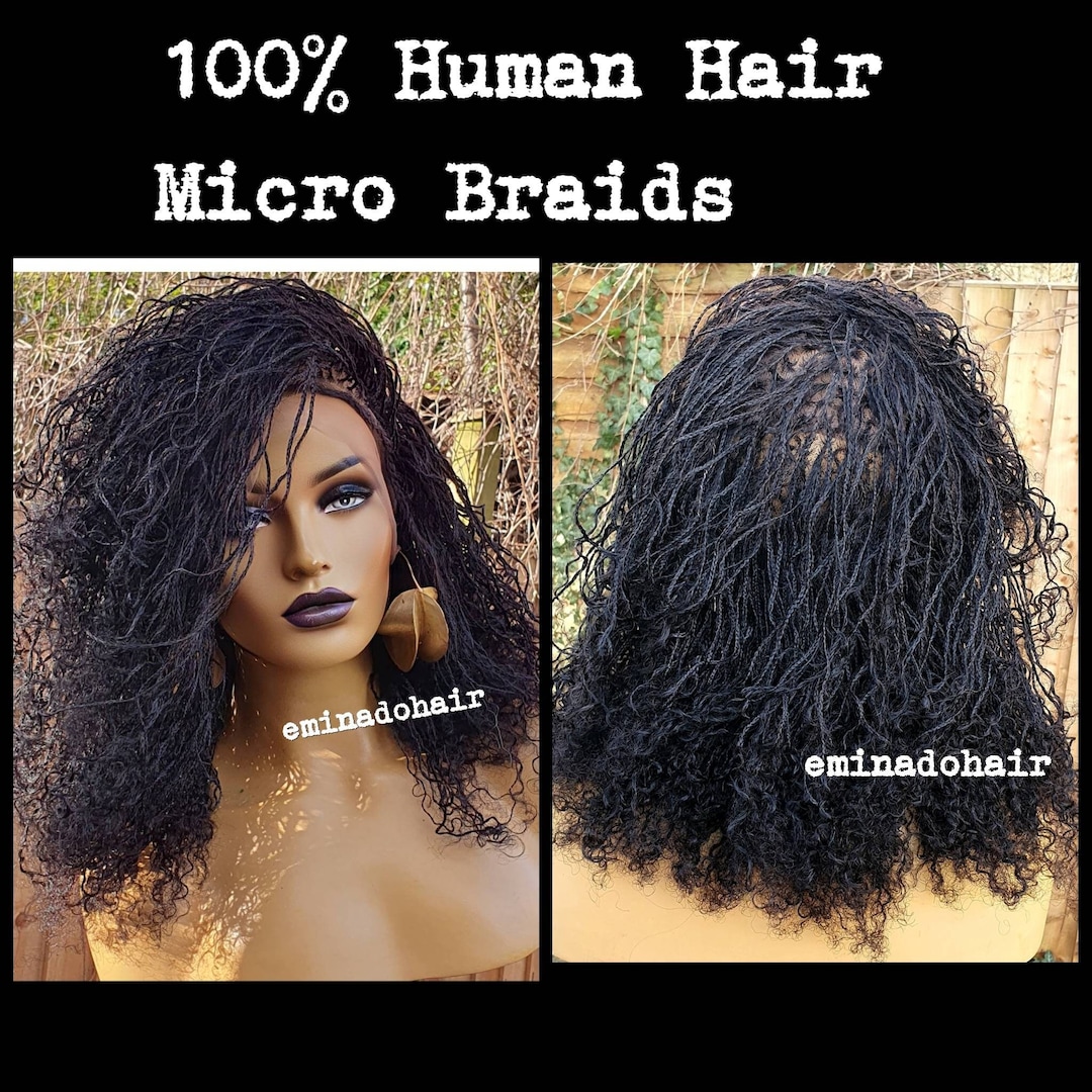 Pure Human Hair Micro Braid Glueless Braided Wigbraids Wig For Black Women Handmade Skinny