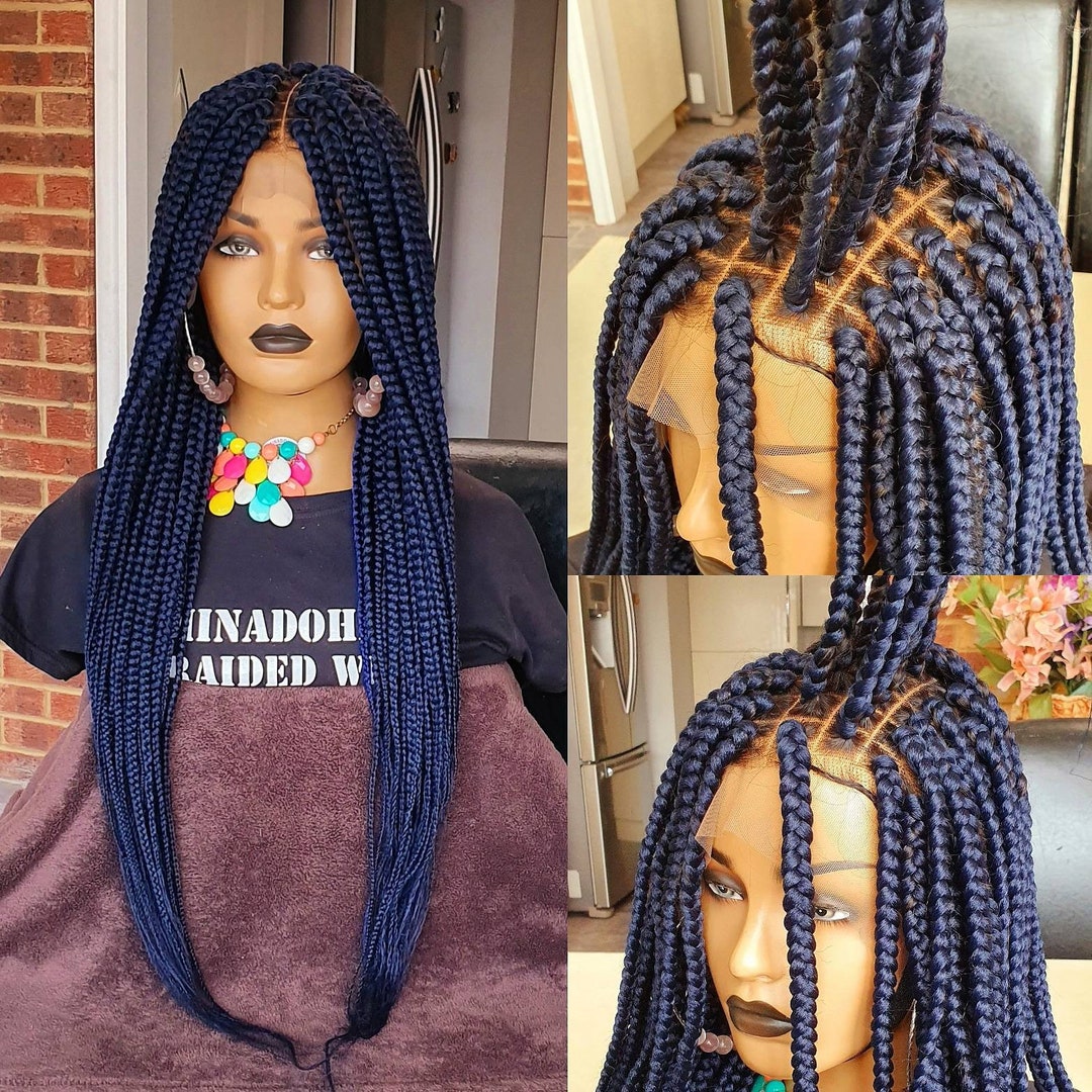 Braided Wig, Braids Wig, Closure Box Braids. Blue Wig. Wigs for Black ...