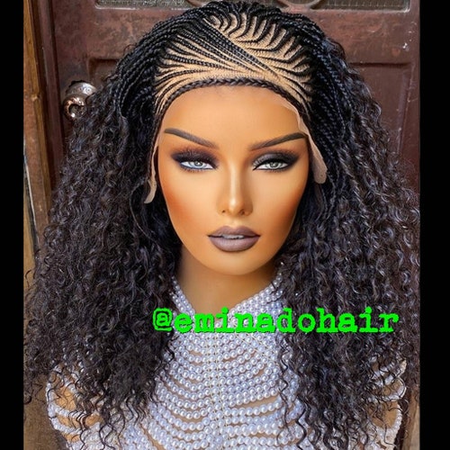 Cornrow Braided Full Lace Wigs Box Ghana Braided Wigs For Etsy