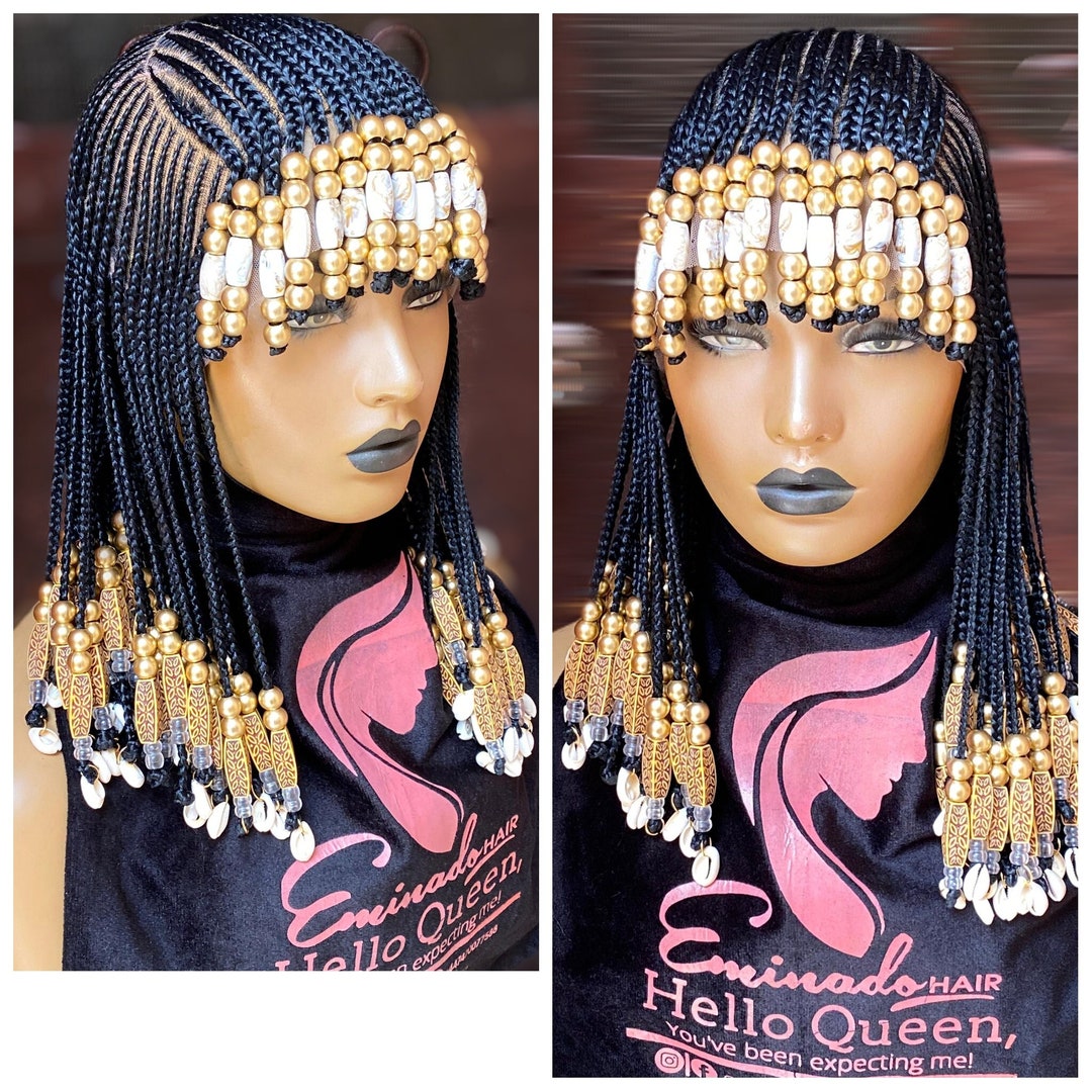 Braided Wig,all Back Cornrow With Beads, Shoulder Length, Feedins ...
