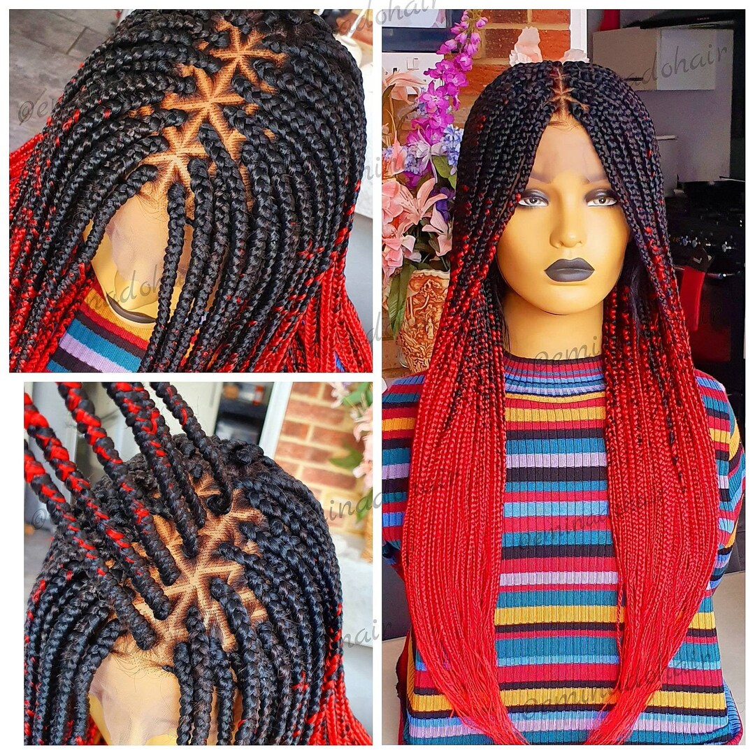 Braided Wig Knotless Box Braids, Full Frontal Closure Wig Made for ...